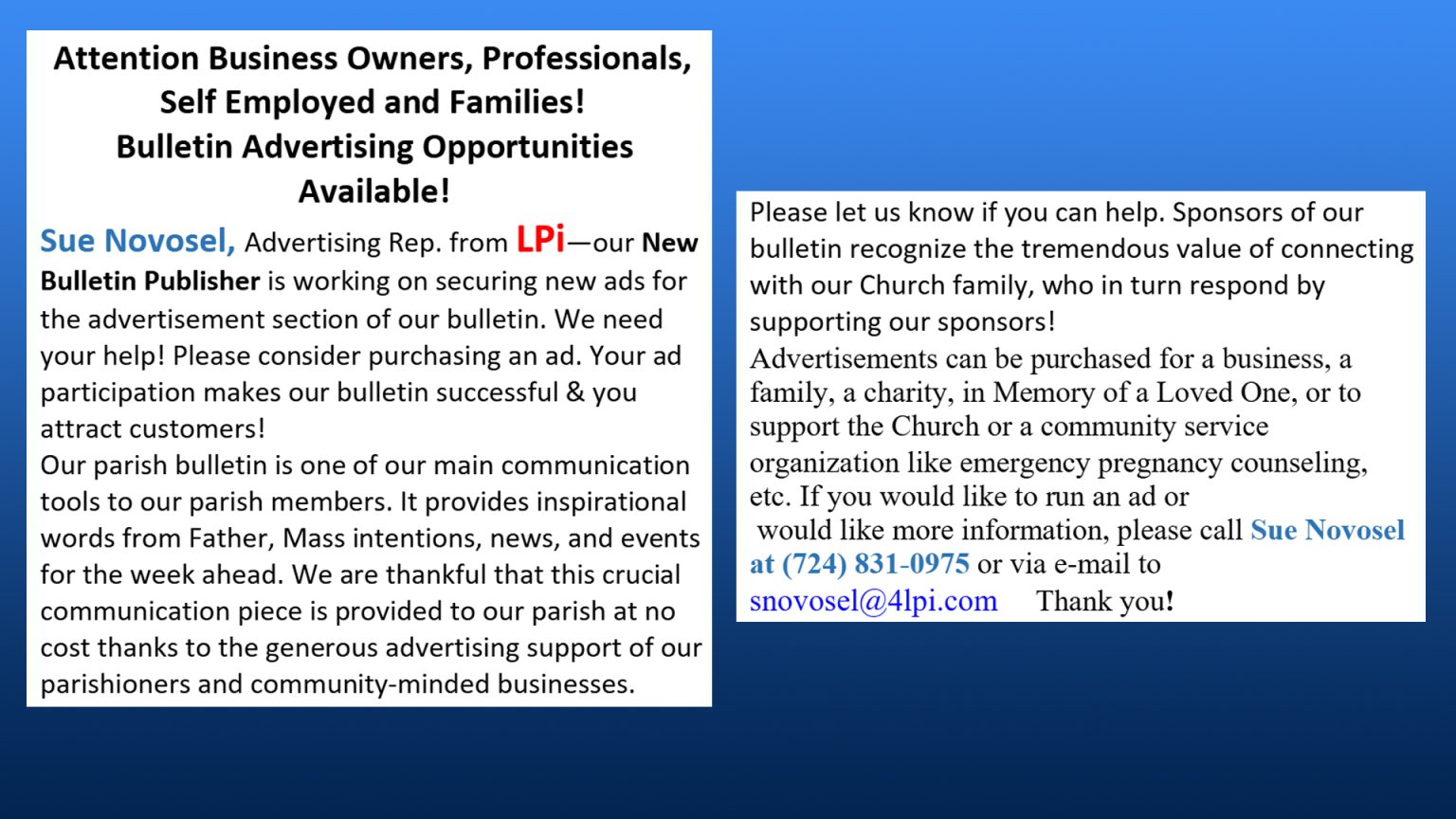 New Bulletin Ads 2026 | St. Clement Church